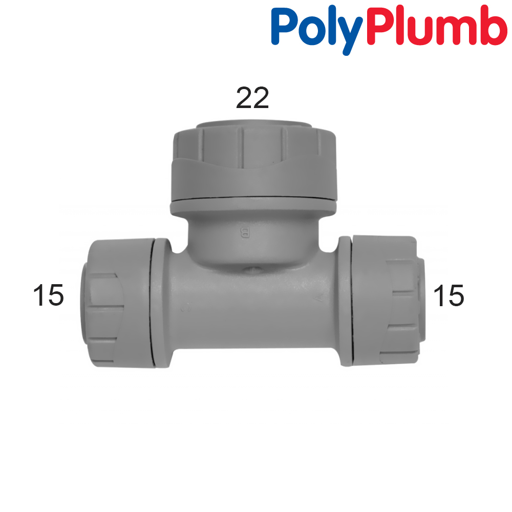 Polyplumb 15mm x 15mm x 22mm Reducing Tee Push Fit