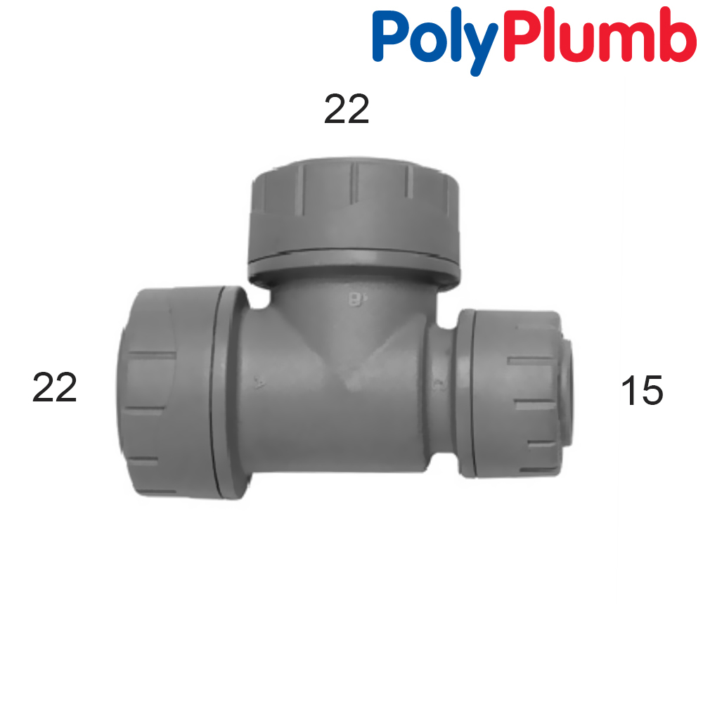 Polyplumb 22mm x 15mm x 22mm Reducing Tee Push Fit