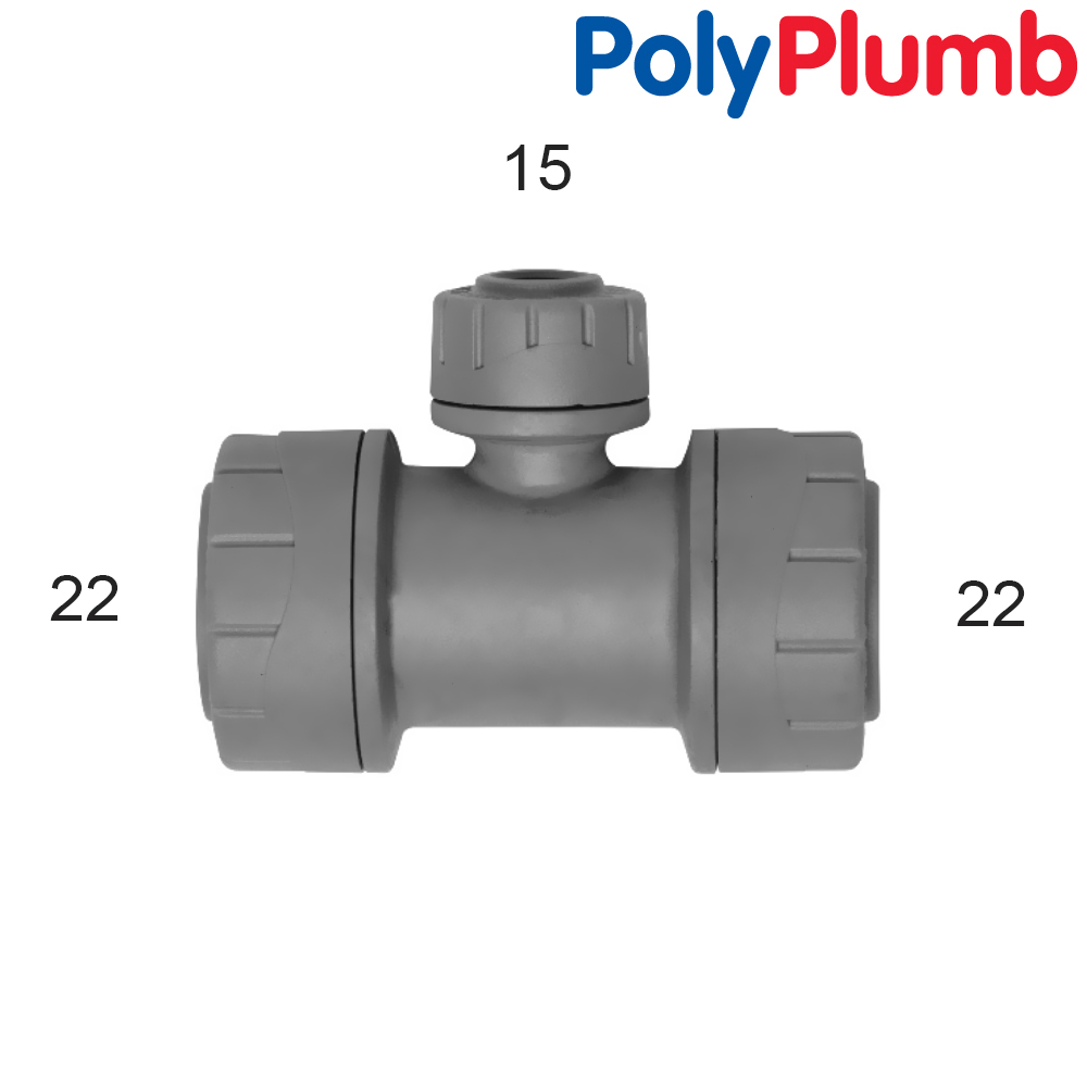 Polyplumb 22mm x 22mm x 15mm Reducing Tee Push Fit