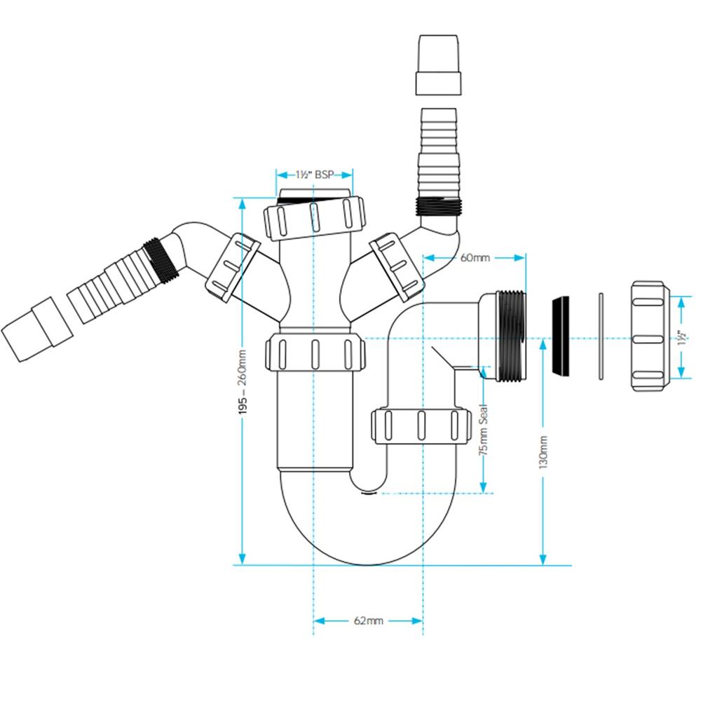 Viva Easi-Flo Twin Spigot P Trap Sink 40mm - SNH Tradecentre