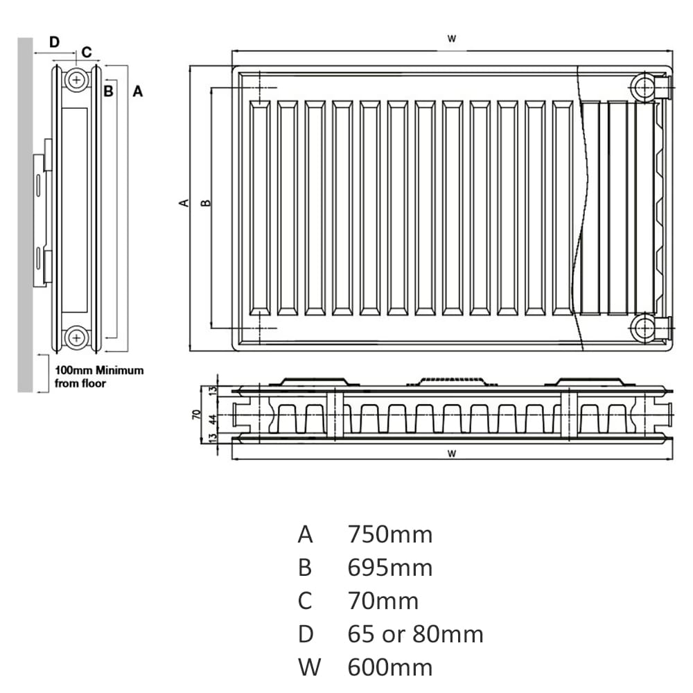 K Rad 750H x 600W P+ DPSC Radiator - SNH