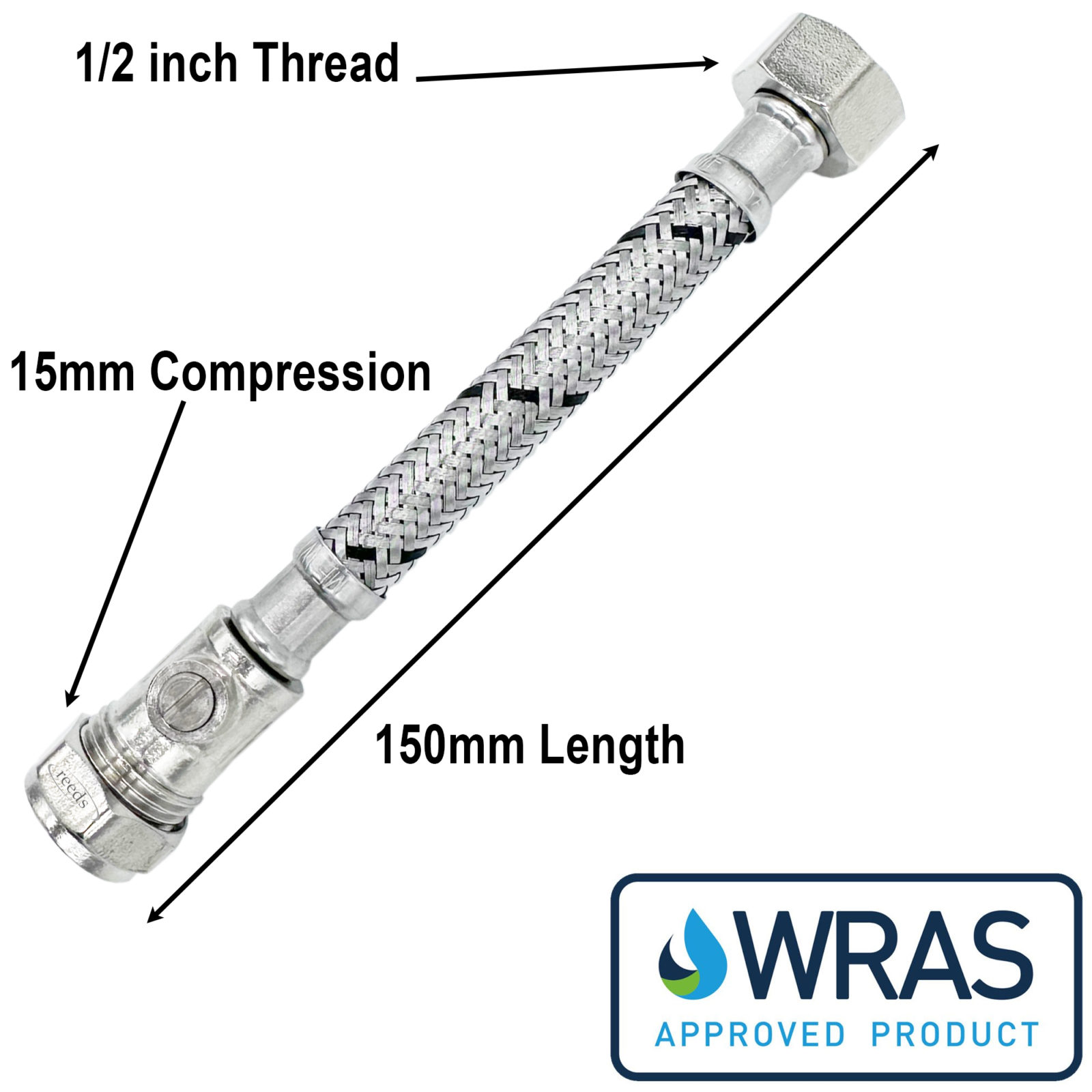 15mm x 1/2inch Short Flexi With Isolation 150mm